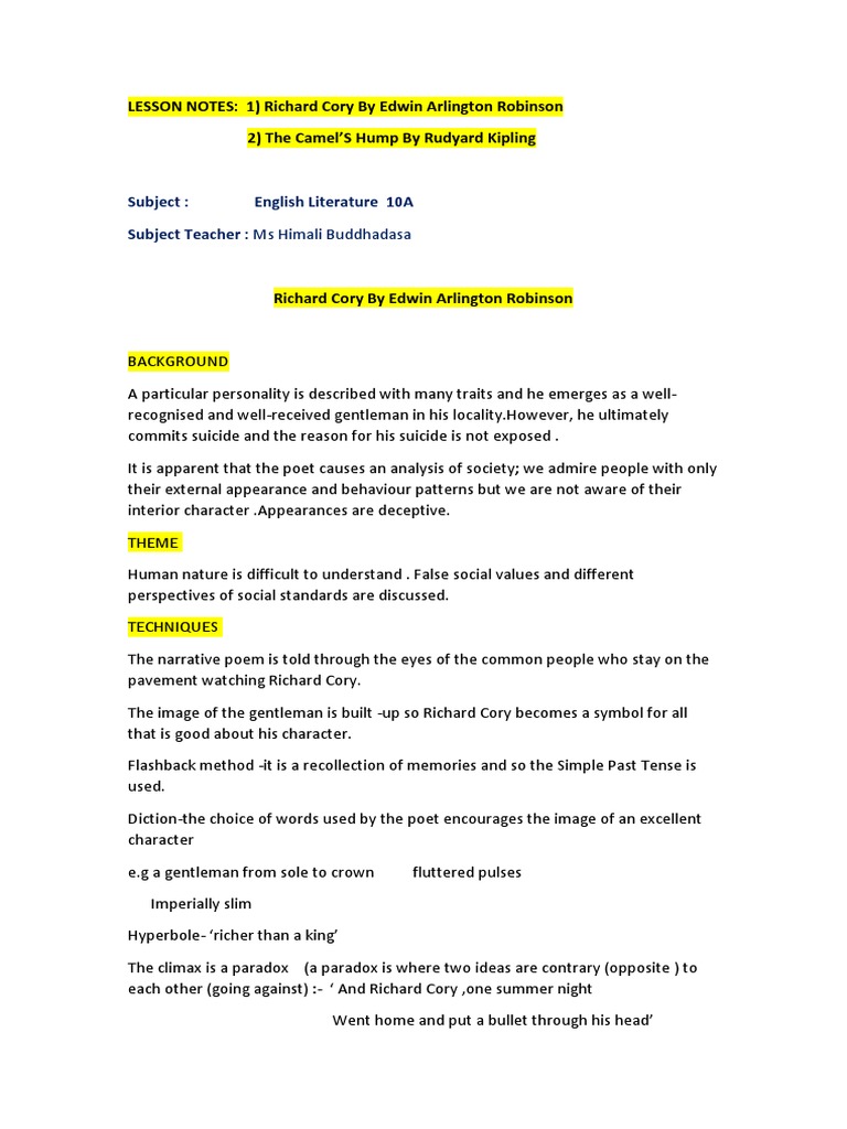 Lesson Notes Poems | PDF | Camel | Poetry