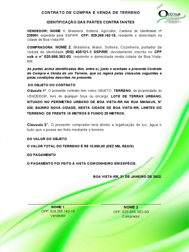 Contrato de Compra e Venda de Terreno | PDF