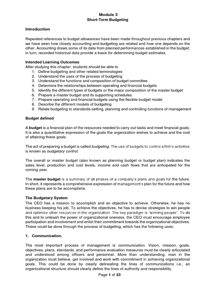 Short Term Budgeting Updated | PDF | Deferral | Budget