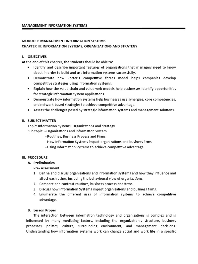 Assignment Activity Module For MIS Chapter 3 | PDF | Strategic Management | Information System