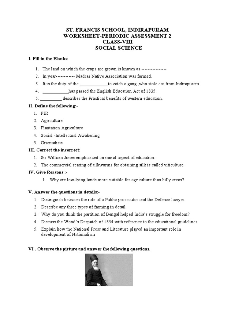 Worksheet Class 8th 202223 | PDF