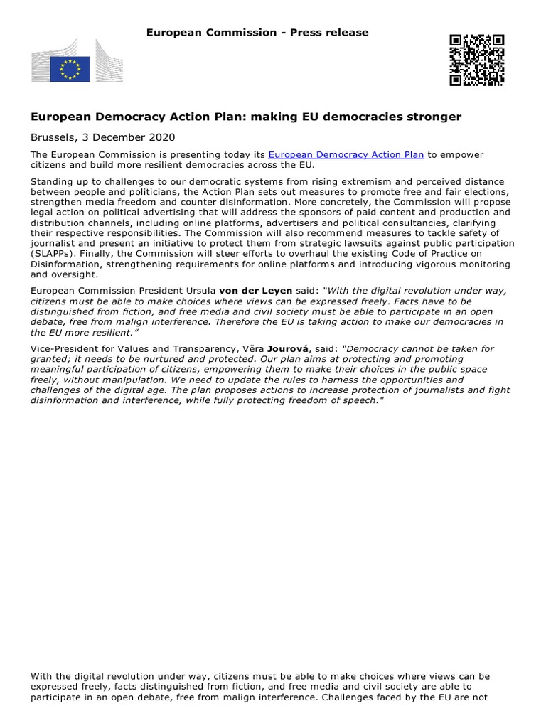 European Democracy Action Plan Making EU Democracies Stronger | PDF ...