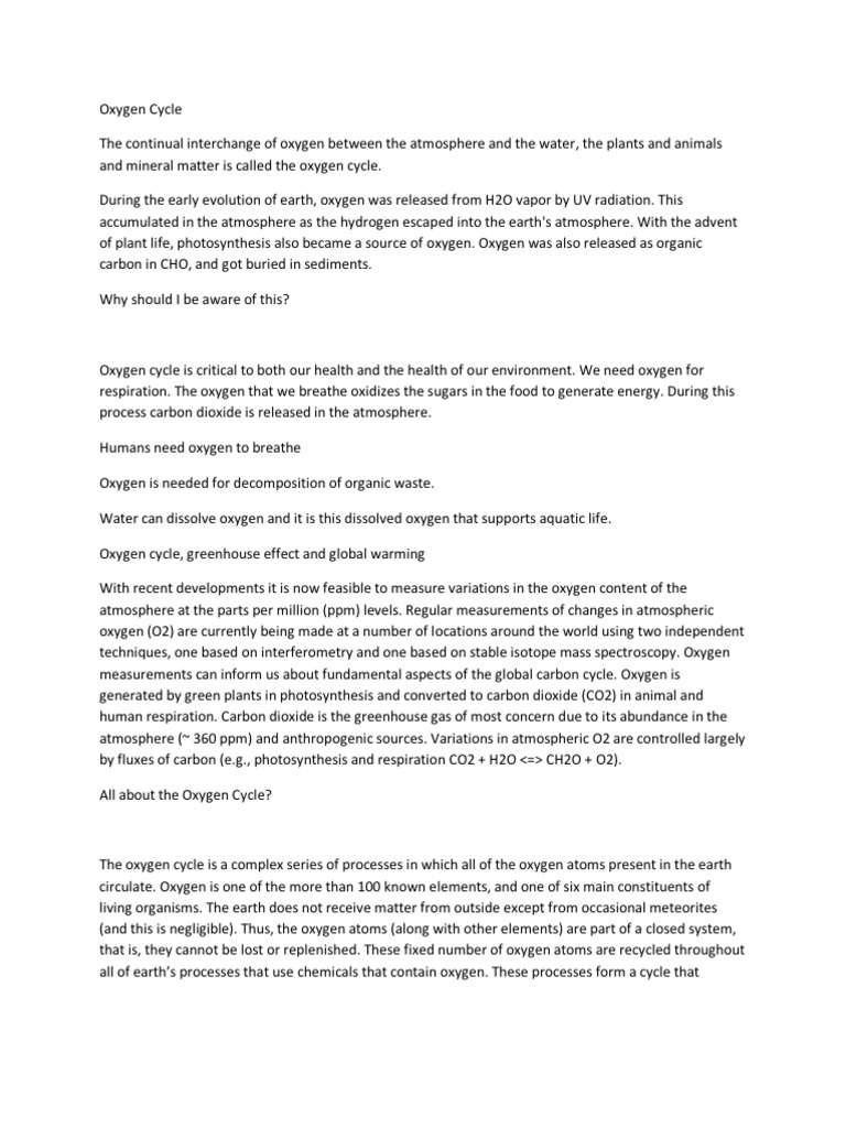 Oxygen Cycle | PDF | Oxygen | Atmosphere Of Earth