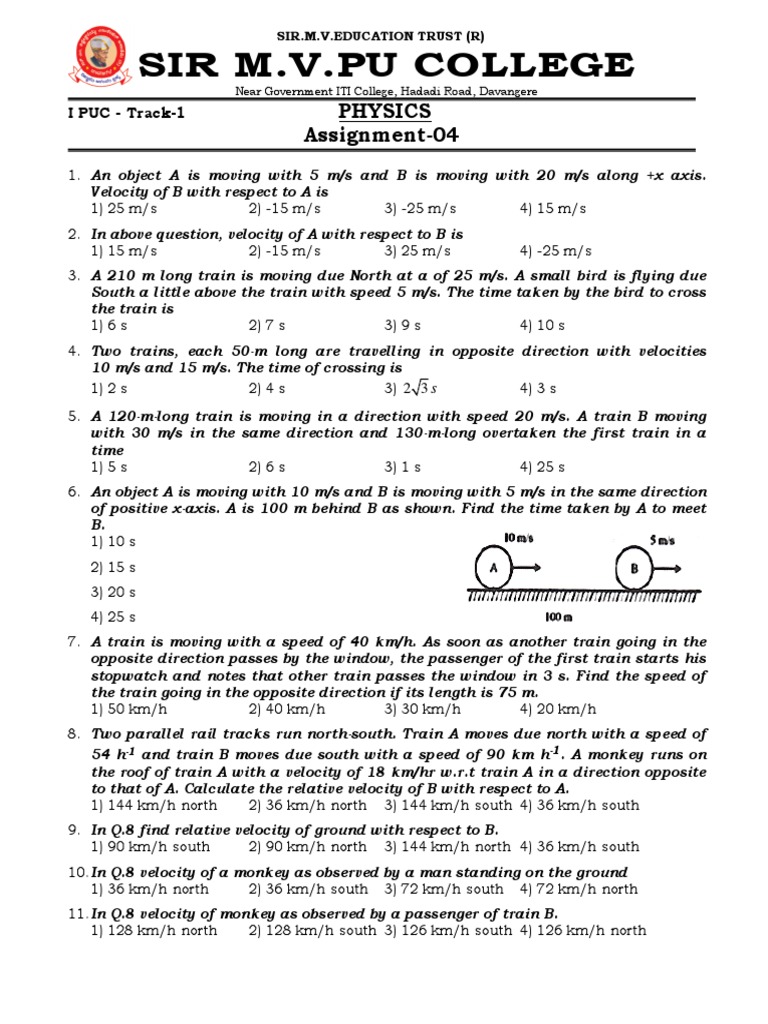 Relative Motion in Physics Assignments | PDF | Speed | Parachuting