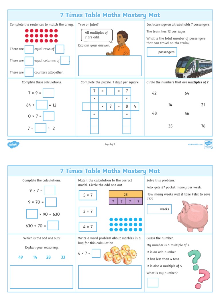 7 Times Table Maths Mastery Mat | PDF | Mathematics