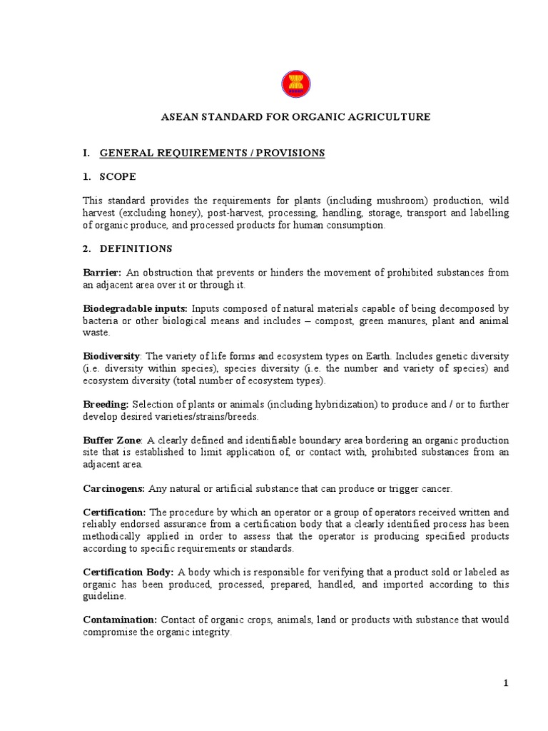 ASEAN Organic Agriculture Standards | PDF | Organic Farming | Agriculture