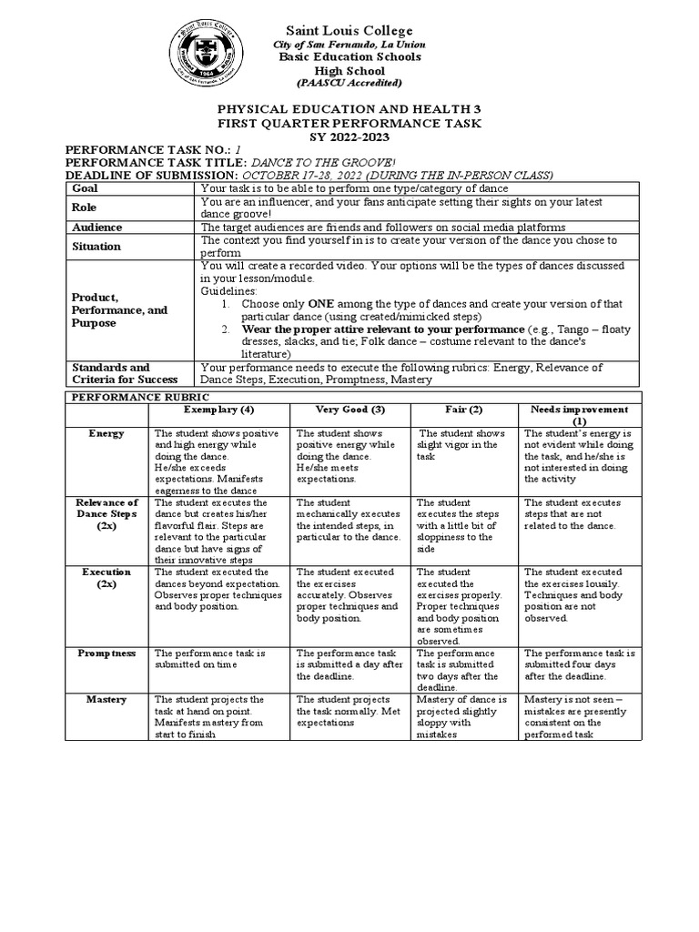 Dance to the Groove! Performance Task | PDF | Dances