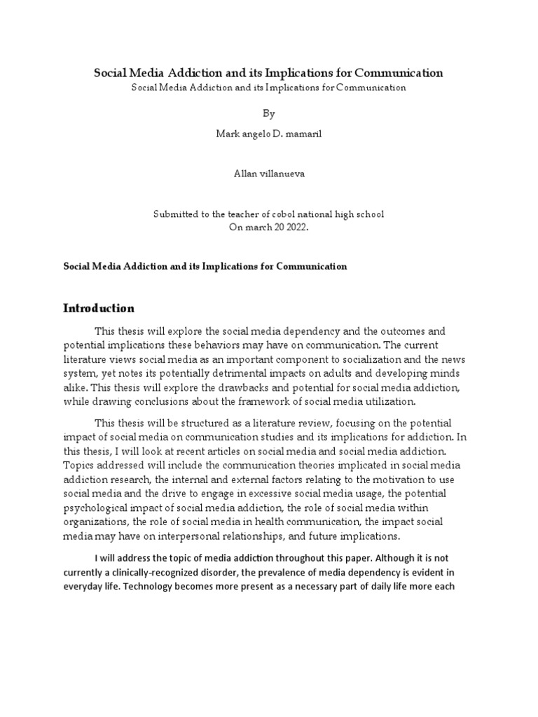 Social Media Addiction and Its Implications For Communication | PDF ...