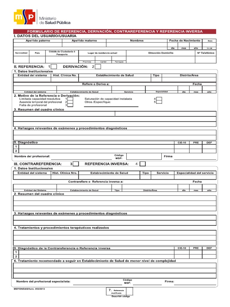 Form.053 Referencia, Derivacion, Contrareferencia y Referencia Inversa | PDF