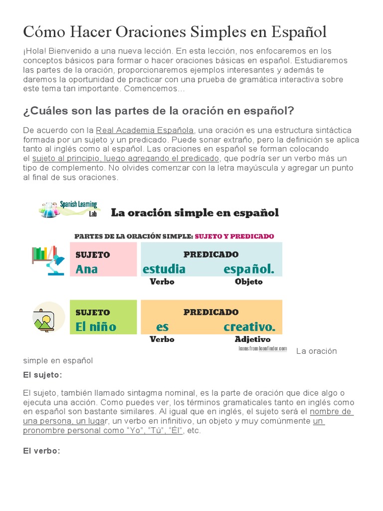Cómo Hacer Oraciones Simples en Español | PDF
