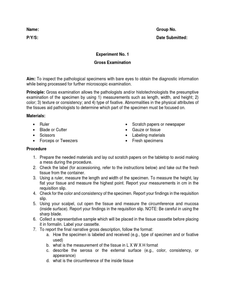 Gross Examination of Pathological Specimens | PDF