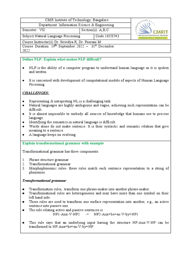 NLP Iat QB | PDF | Phrase | Linguistics