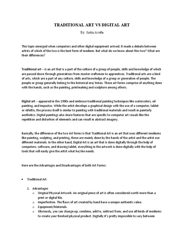 Traditional Art Vs Digital Art | PDF | Paintings | The Arts