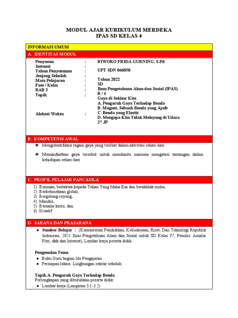 Modul Ajar IPAS BAB 3 KELAS 4 | PDF