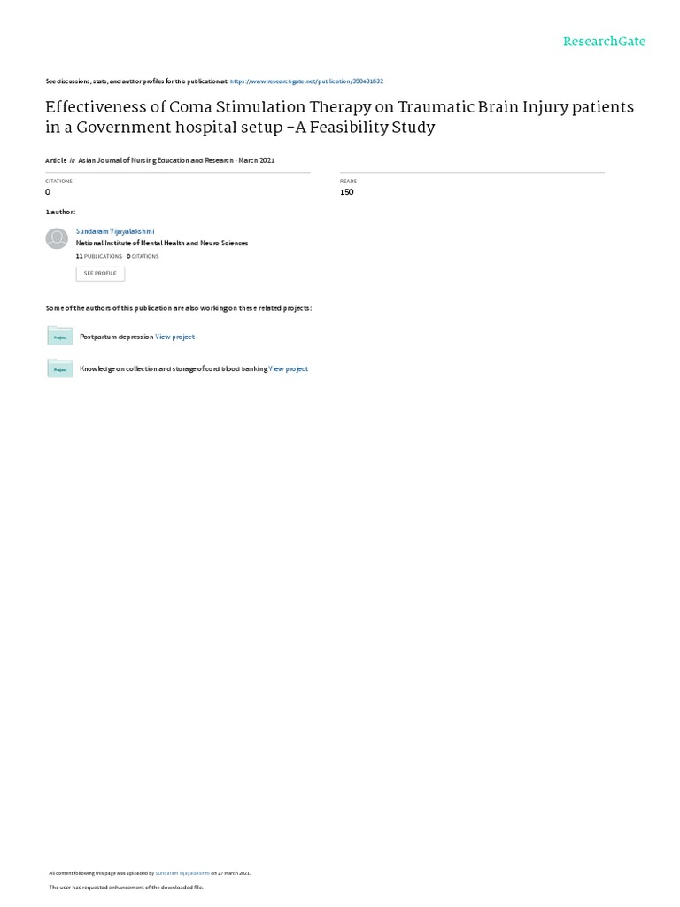 Effectiveness of Coma Stimulation Therapy On Traumatic Brain ...