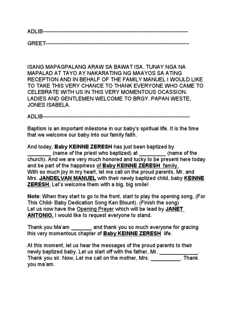 Script Binyag | PDF | Godparent | Baptism