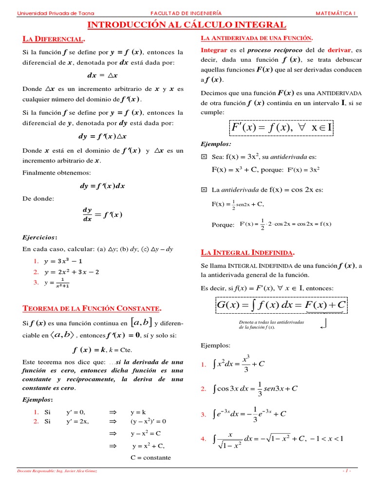 Integrales Math I 2021 | PDF | Integral | Derivado
