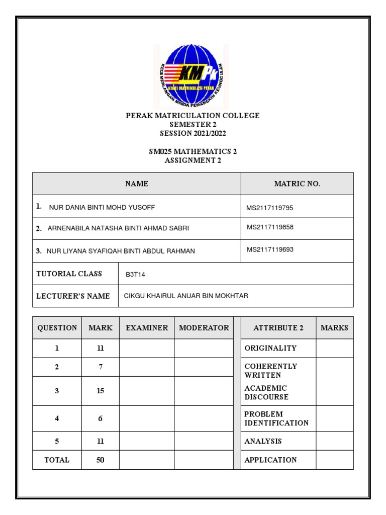 Assignment Math SM025 - Nur Dania Binti Mohd Yusoff B3T14 | PDF