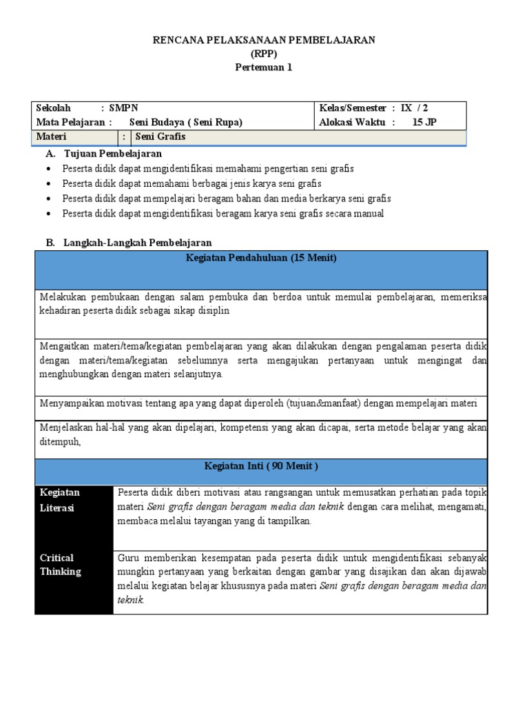 RPP Seni Rupa | PDF