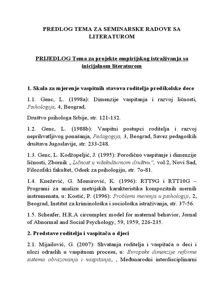 Prijedlog Tema Za Seminarske Radove Sa L | PDF