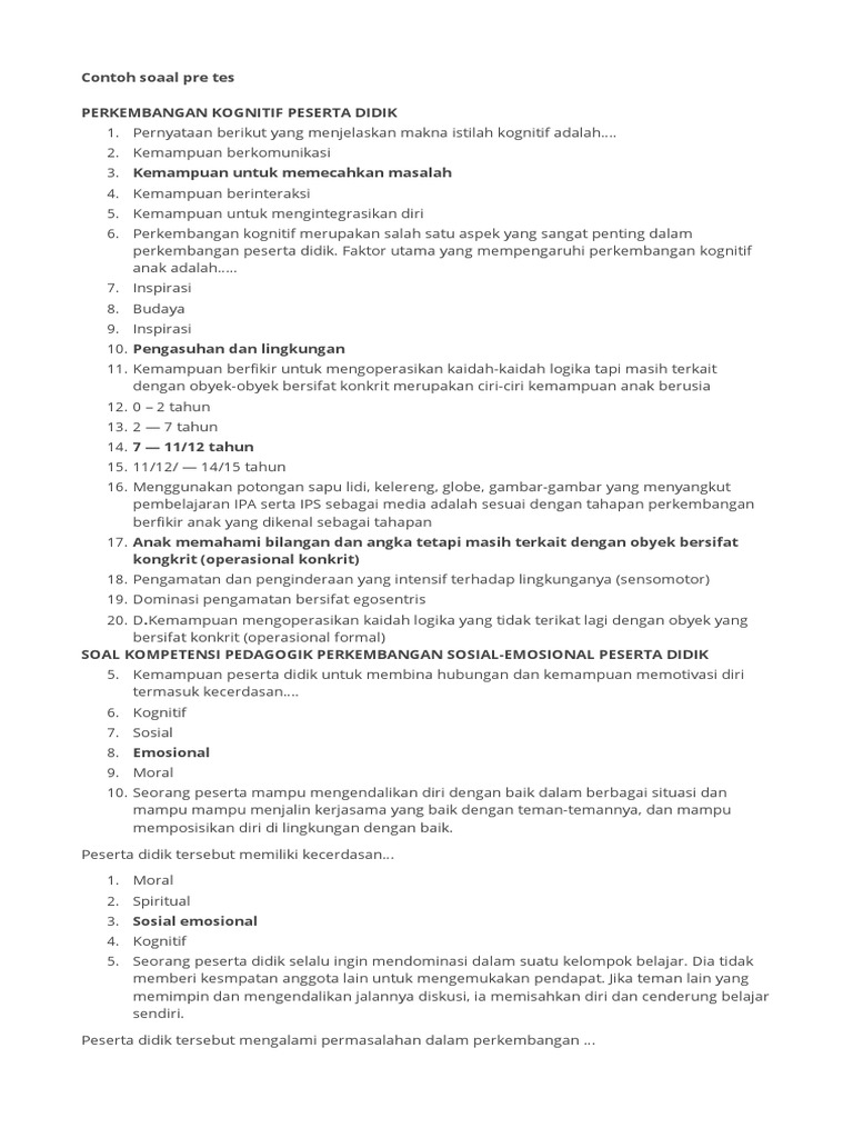 Contoh Soal Pre Tes | PDF | Sains & Matematika