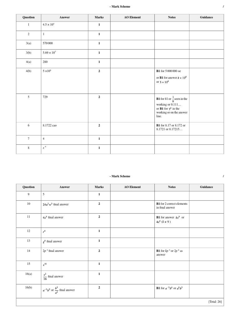 Indices, Standard Form Practice Solutions | PDF