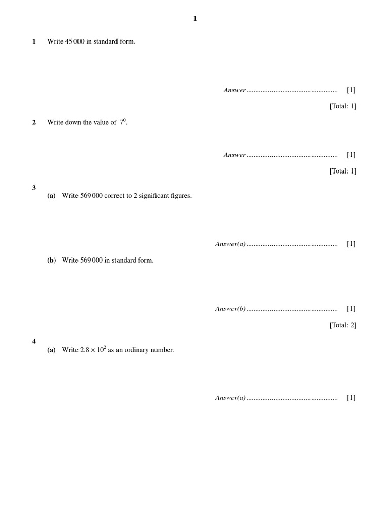 Indices, Standard Form Practice | PDF | Mathematics | Arithmetic