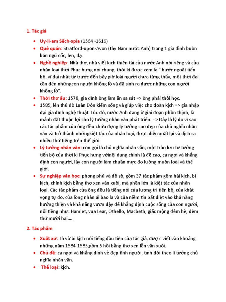 Uy-li-am Sếch-xpia Quê quán: Nghề nghiệp:: 1. Tác giả | PDF