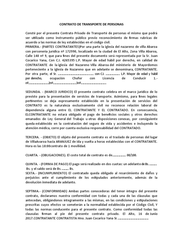 Contrato de Transporte de Personas | PDF | Justicia | Crimen y violencia