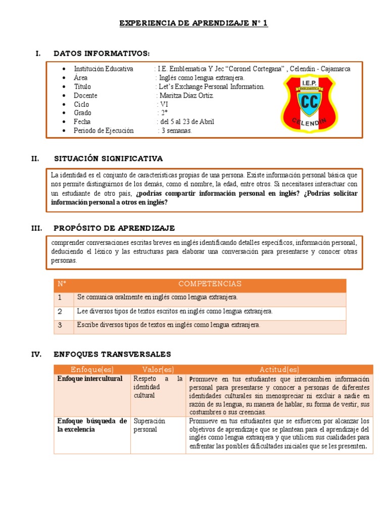 Experiencia de Aprendizaje N.1 | PDF | Evaluación | Aprendizaje