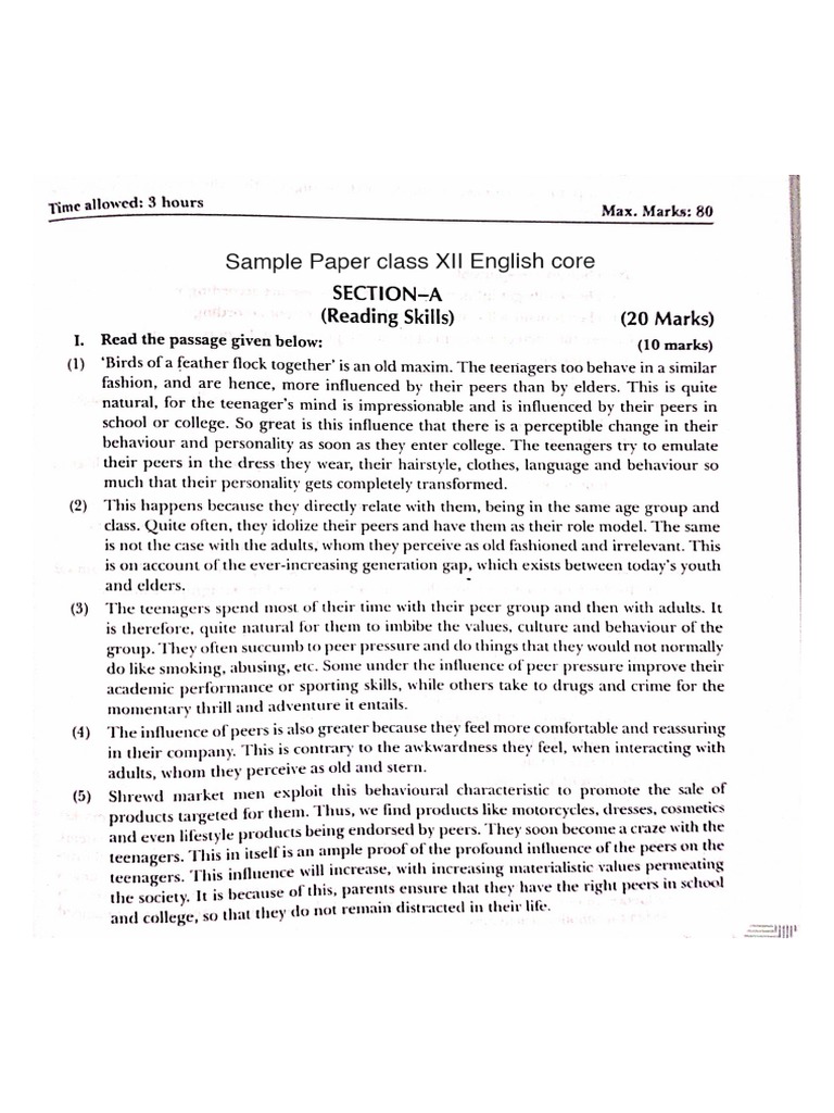 Sample Paper English Core Nov | PDF