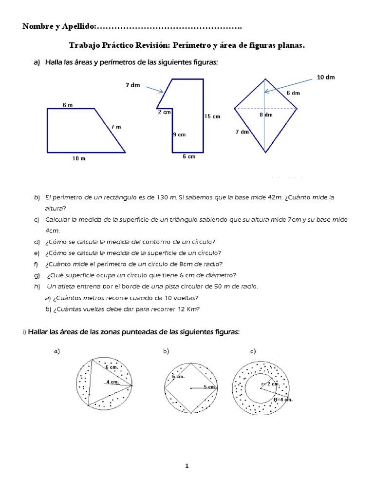 Ejercicios de área y perímetro resueltos | PDF