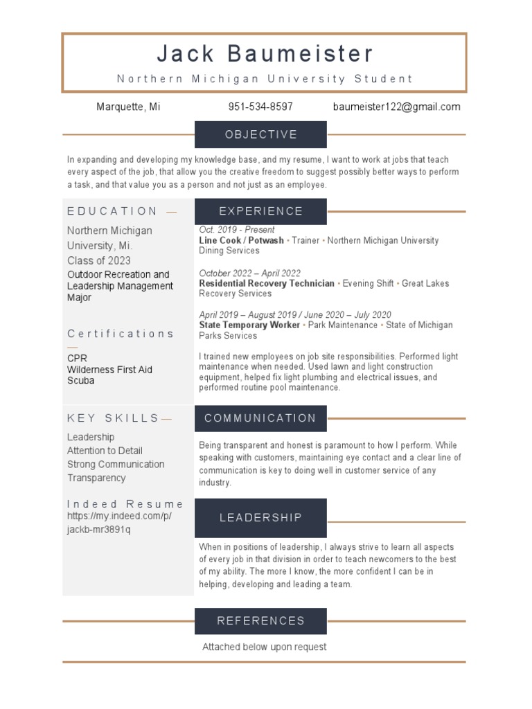 Jack Baumeister Resume NR | PDF | Leadership | Learning