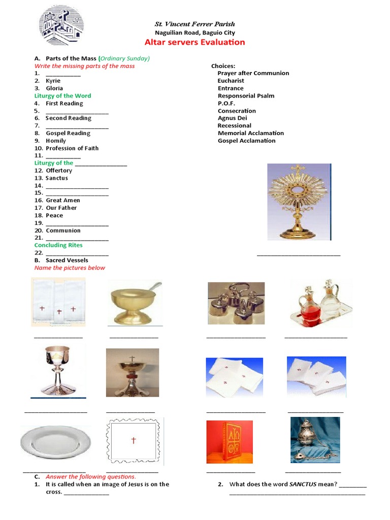 Altar Server Exam | PDF