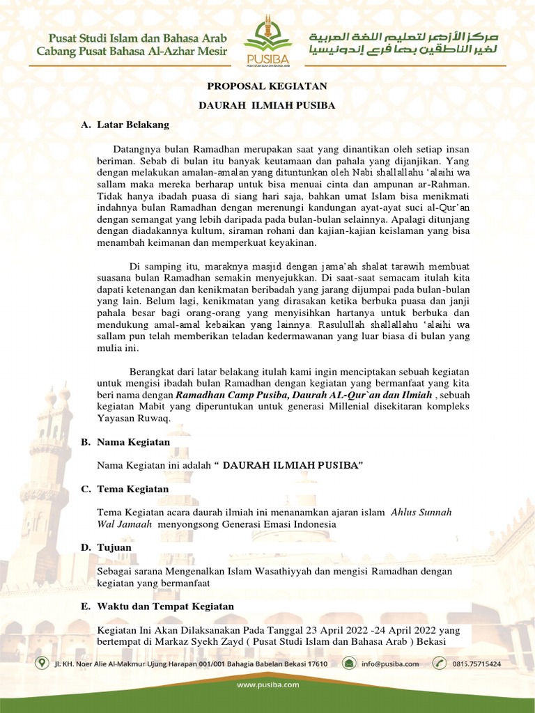 Proposal Daurah Ilmiah Pusiba | PDF | Agama & Spiritualitas