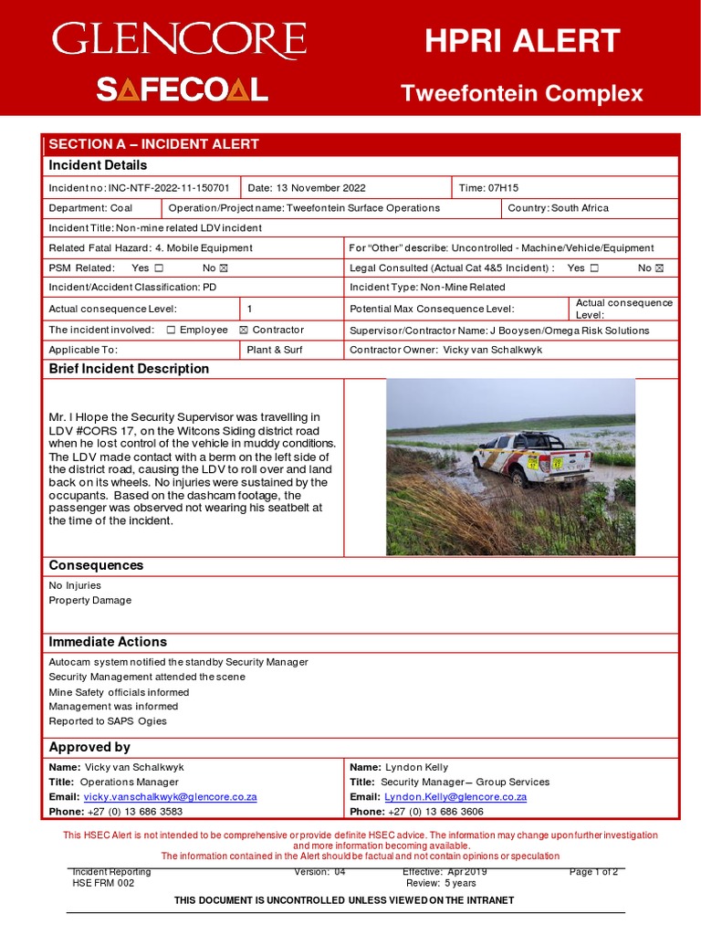 HPRI Notification - Security LDV Accident | PDF | Traffic Collision ...