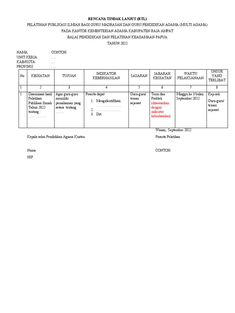 Contoh Format RTL PI | PDF