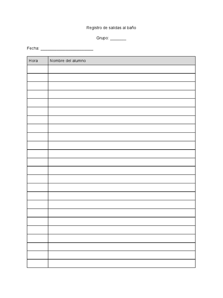 Hoja De Registro De Salida Editable E Imprimible Plantilla De Formato