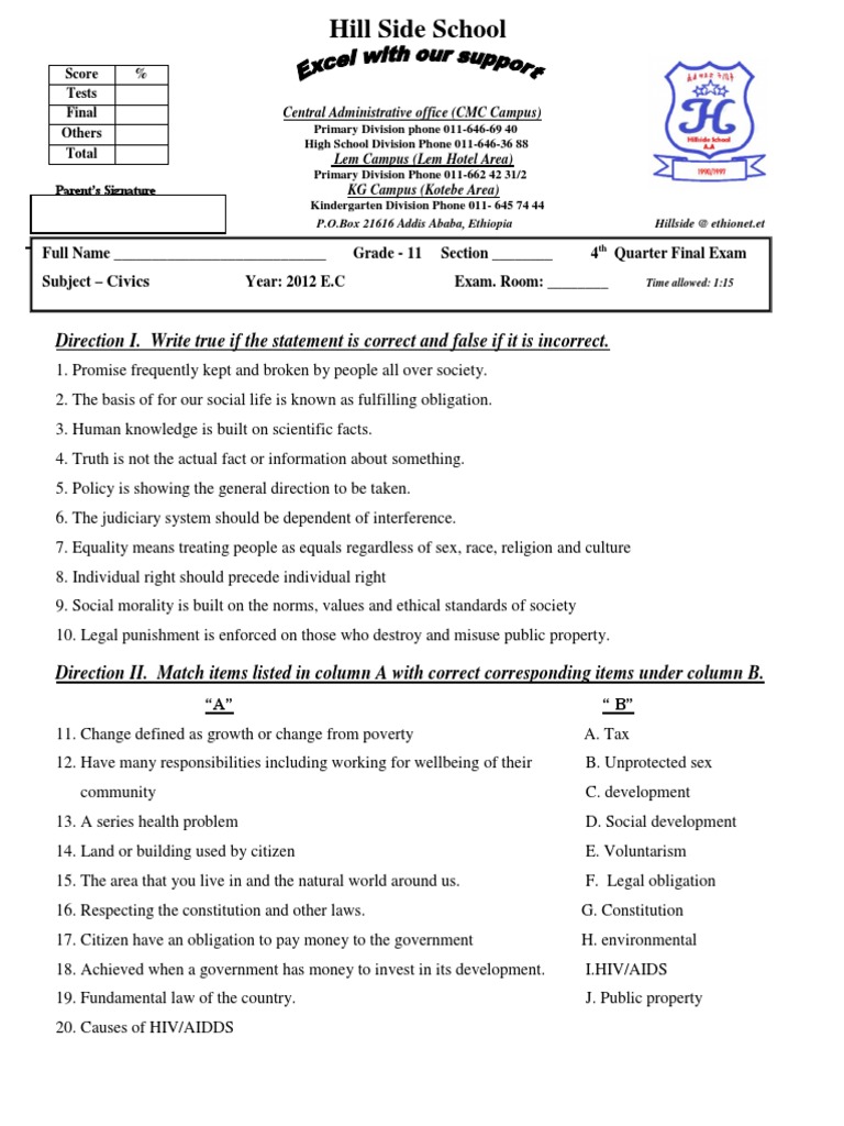 Civic G-11 Final Exam | PDF | Test (Assessment) | Constitution