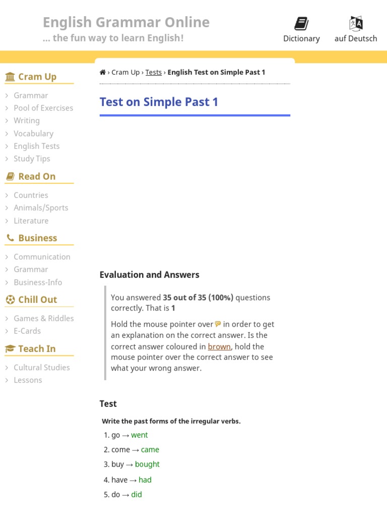 English Test On Simple Past 1 | PDF | English Language | Linguistics