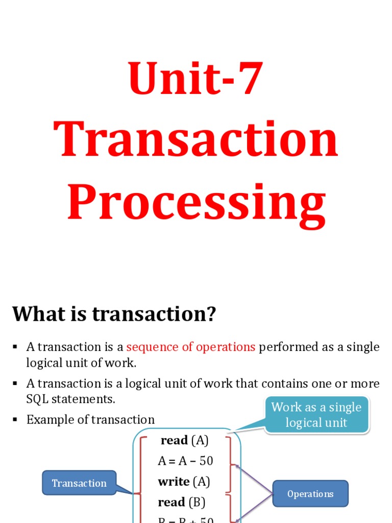 Unit-7 Transaction Processing | PDF | Acid | Database Transaction