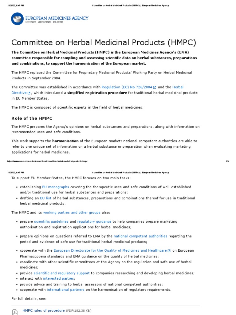 Committee On Herbal Medicinal Products (HMPC) - European Medicines ...