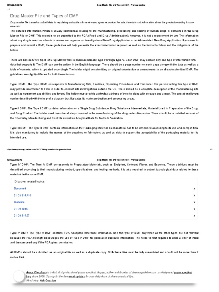 Drug Master File and Types of DMF - Pharmaguideline | PDF | Pharmacy ...
