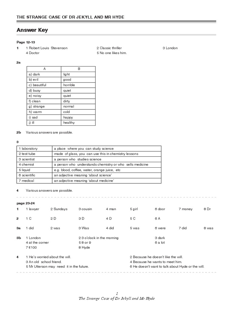 Jekyll and Hyde: Study Guide Answers | PDF | Strange Case Of Dr Jekyll ...