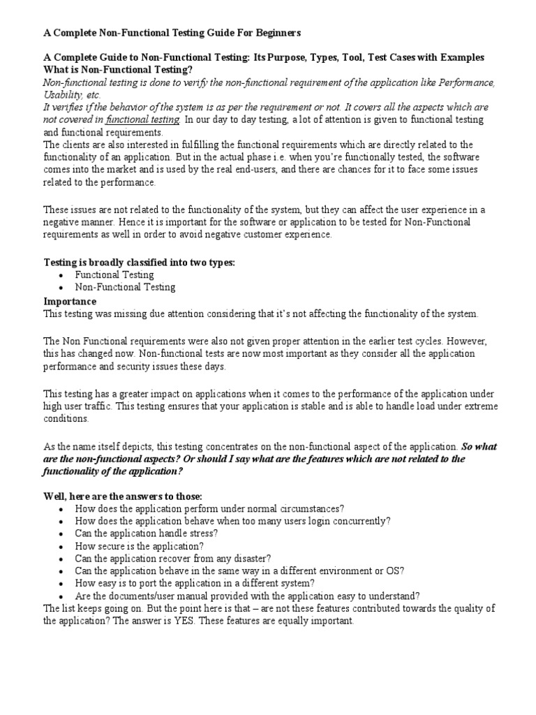 Non Functional Testing Pdf Software Testing Usability