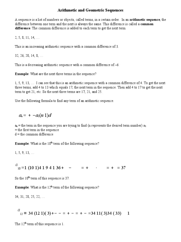 Arithmetic and Geometric Sequence - Lesson&Activity | PDF ...