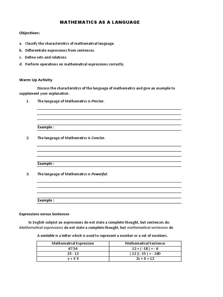 Understanding Set Language in Mathematics | PDF | Set (Mathematics ...