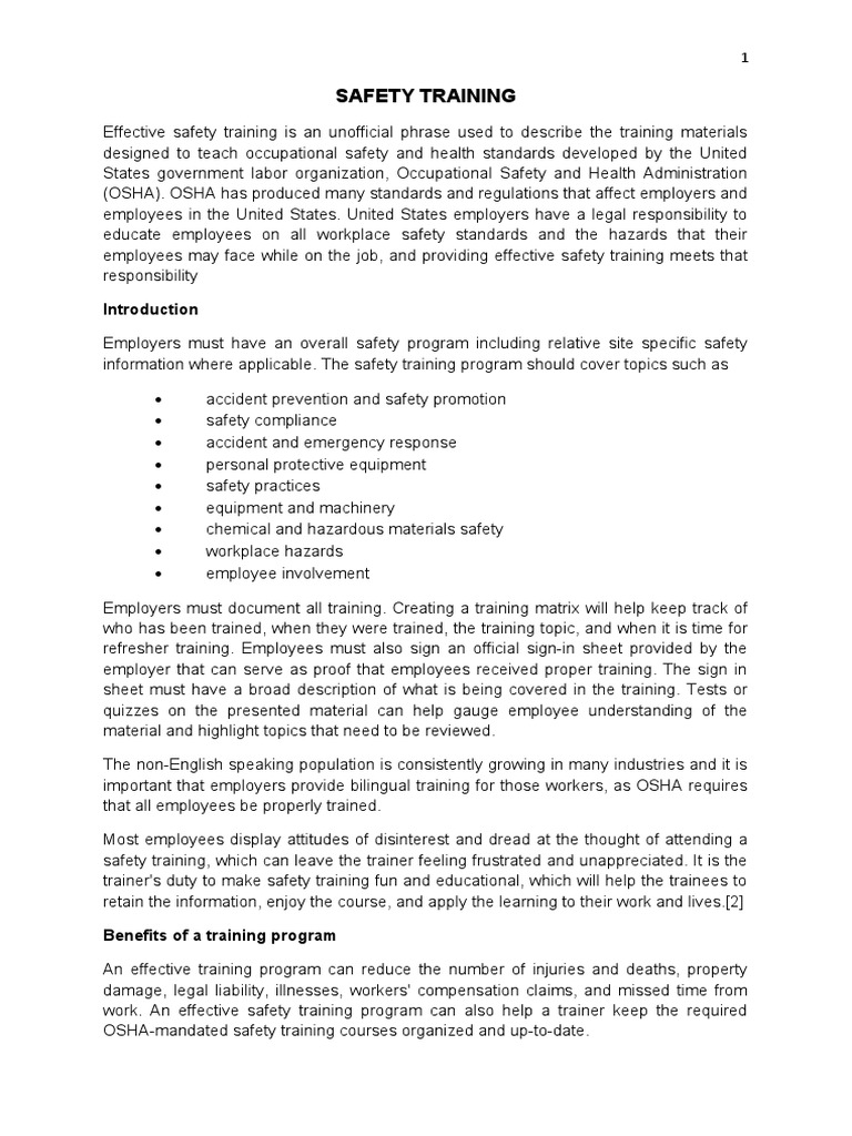 OSHA Safety Training Guide | PDF | Business | Computers