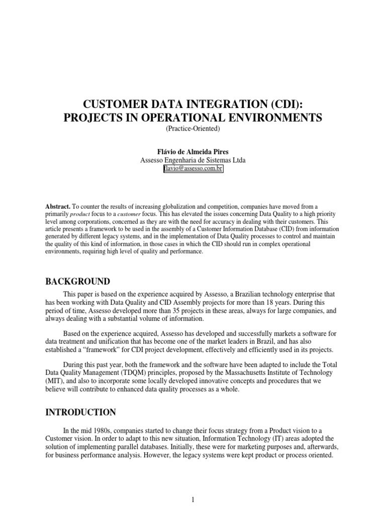 Customer Data Integration Cdi Projects in Operational Environments | PDF | Customer Relationship ...