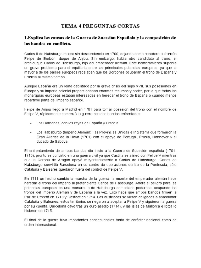 Historia Tema 4 (Preguntas Cortas) | PDF | Imperio español | España
